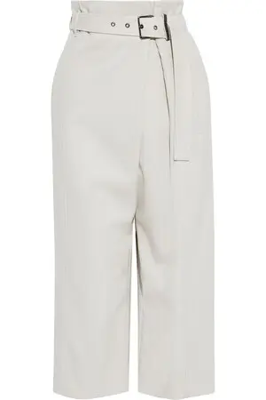 Brunello Cucinelli Cropped Belted Wool Wide-leg Pants