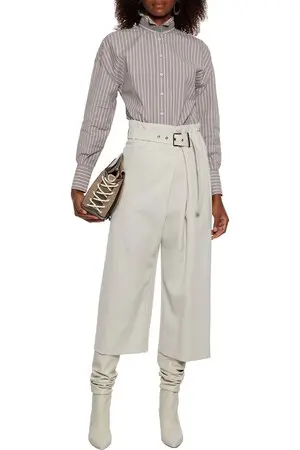 Brunello Cucinelli Cropped Belted Wool Wide-leg Pants