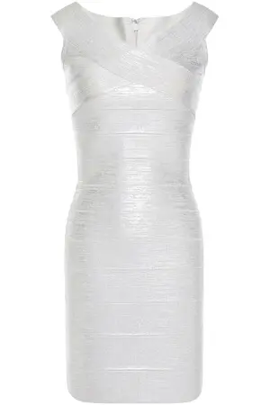 Herve Leger Off-the-shoulder Metallic Bandage Mini Dress