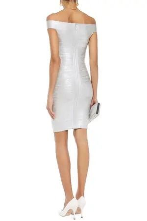 Herve Leger Off-the-shoulder Metallic Bandage Mini Dress