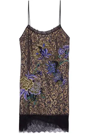 Etro Floralappliquéd Metallic Lace Mini Dress - Black