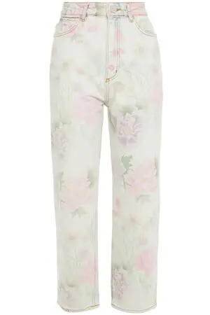 Sandro Cropped Floralprint Highrise Straightleg Jeans - Light Green
