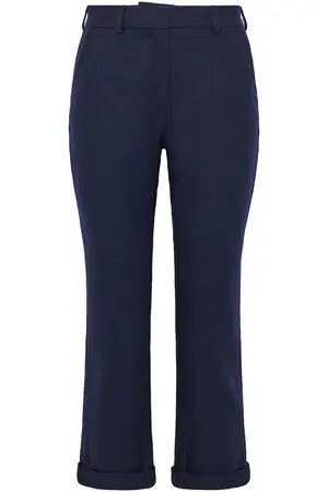 CURRENT/ELLIOTT + CHARLOTTE GAINSBOURG Cropped Wool-blend Felt Slim-leg Pants - Navy