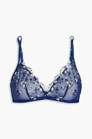 Cosabella Embroidered Stretchmesh Triangle Bra - Navy