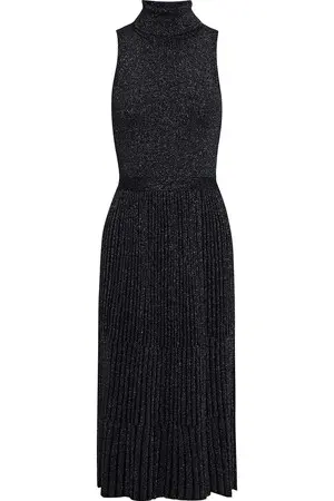 Diane Von Furstenberg Lennon Metallic Ribbed Merino Woolblend Turtleneck Midi Dress - Black