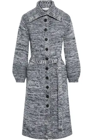 FRAME Belted Marled Woolblend Cardigan - Navy
