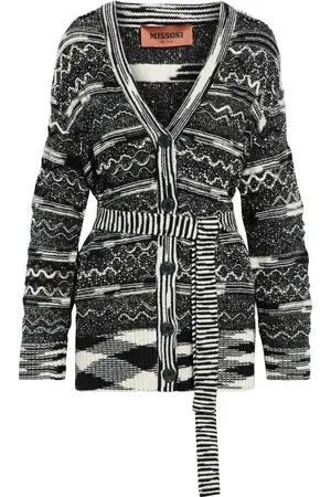 MISSONI Belted Sequinembellished Metallic Crochetknit Cardigan