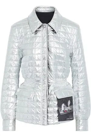 Off-White Appliquéd Metallic Quilted Cottonblend Jacket - Silver