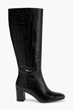 iris & ink - Iris & Ink - Coraline Croc-effect Leather Knee Boots - Black - EU 39