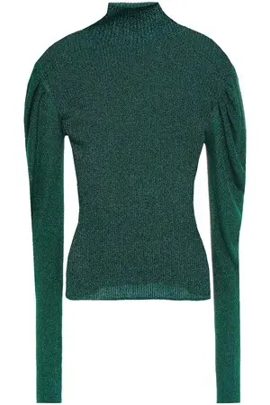 Caroline Constas Metallic Ribbedknit Turtleneck Sweater - Emerald