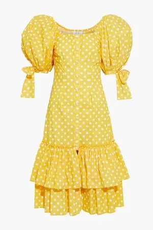 Caroline Constas Nella Tiered Polka-dot Cotton-blend Poplin Midi Dress Size