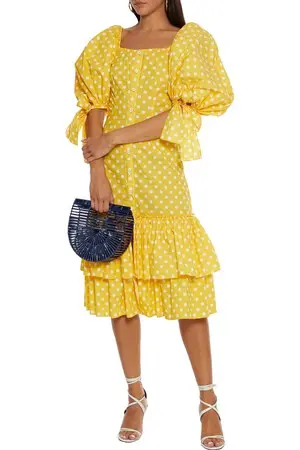 Caroline Constas Nella Tiered Polka-dot Cotton-blend Poplin Midi Dress Size