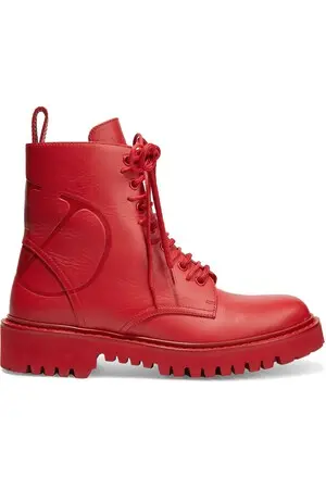 Valentino Garavani - Valentino Garavani Woman Vlogo Embossed Leather Combat Boots Red Size 37