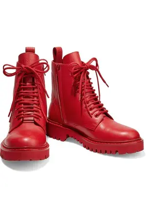 Valentino Garavani - Valentino Garavani Woman Vlogo Embossed Leather Combat Boots Red Size 37