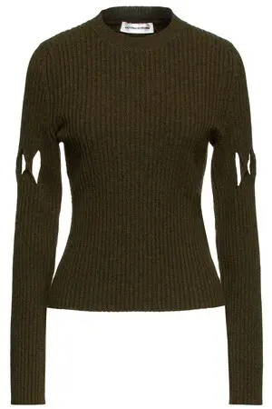 Victoria Beckham Cutout Ribbed Woolblend Sweater - Army Green