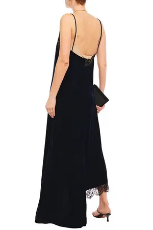 Stella Mccartney Lace-Trimmed Velvet Maxi Slip Dress In Navy - 70% Off |  Editorialist