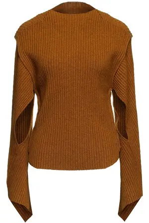 Victoria Beckham Victoria Beckham Ribbed Wool-Blend Sweater With Cutouts - Brown