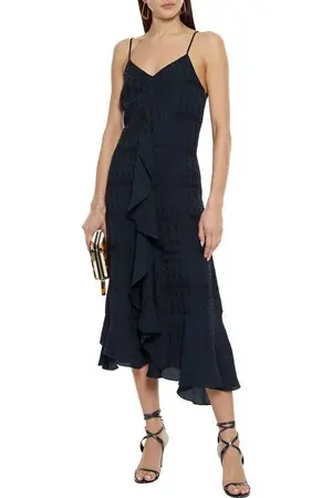 Victoria Beckham Asymmetric Ruffled Midi Dress