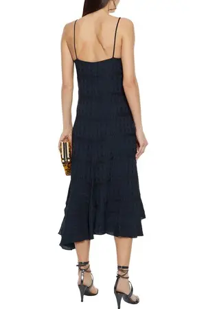 Victoria Beckham Asymmetric Ruffled Midi Dress