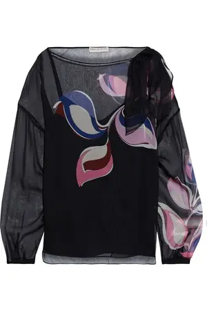 Emilio Pucci Printed Silk-blend Voile Blouse - Black