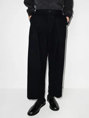 Studio Nicholson Navy Wool Wide-leg Trousers - Blue