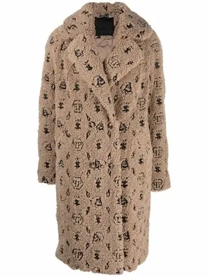 Philipp Plein Embroidered Monogram Faux-shearling Coat