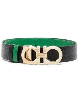 FERRAGAMO Gancini Reversible Leather Belt Green