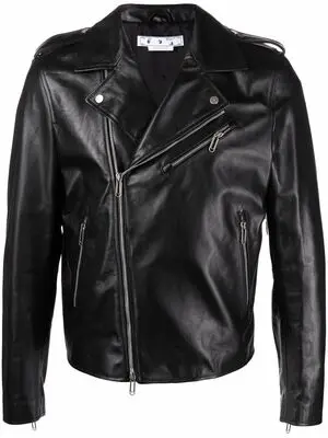 Off-White Diag-print Biker Leather Jacket