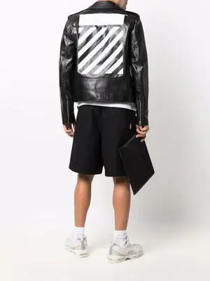 Off-White Diag-print Biker Leather Jacket