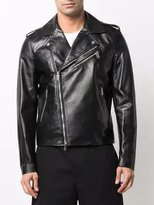 Off-White Diag-print Biker Leather Jacket