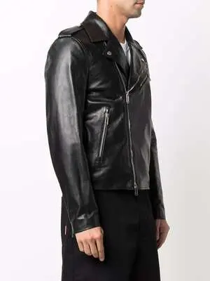 Off-White Diag-print Biker Leather Jacket