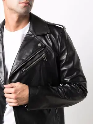 Off-White Diag-print Biker Leather Jacket