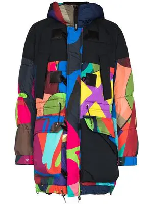 Sacai X Kaws Graphic-print Padded Coat - Black
