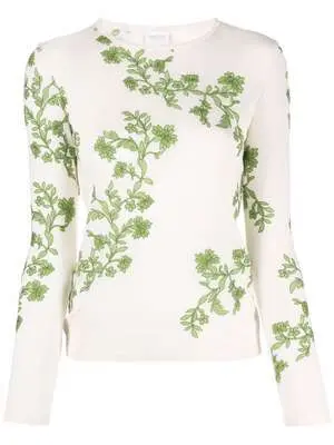 Giambattista Valli Embroidered-floral Fine-knit Jumper - Neutrals