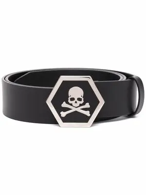 Philipp Plein Leather Belt With Skull Buckle - Black