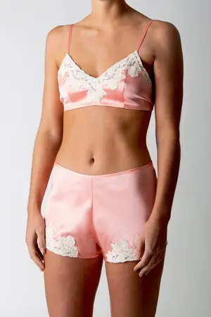 Miguelina Bella Scalloped Lace Silk Bralette Melon - Orange
