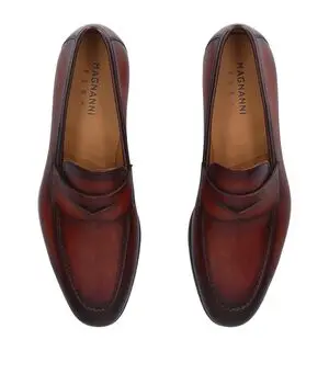 Magnanni Leather Penny Slot Loafers - Beige