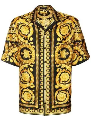 Versace Barocco Print Silk Shirt Black,gold