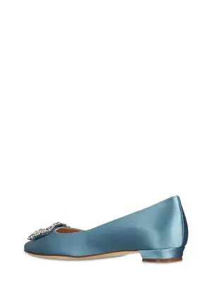Manolo Blahnik 10mm Hangisi Silk Satin Flats Light Blue