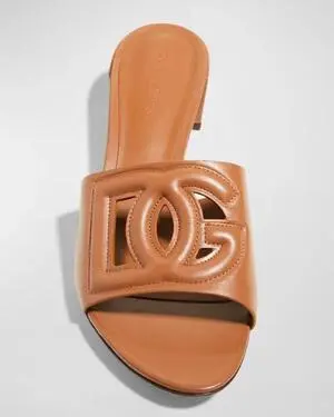 Dolce & Gabbana 40mm Dg Cutout Leather Slides - Brown