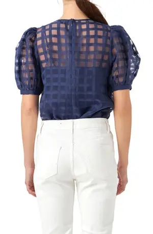 English Factory Windowpane Sheer Top - Navy