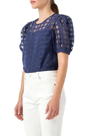 English Factory Windowpane Sheer Top - Navy