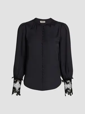 L'Agence Ava Lace Cuff Blouse - Black