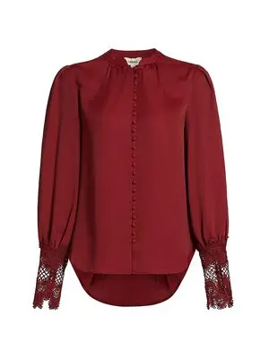 L'Agence Ava Lace Cuff Blouse Syrah