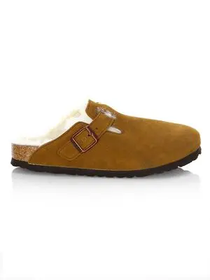 BIRKENSTOCK Women's Boston Shearling-Lined Suede Clogs - Black  - Brown