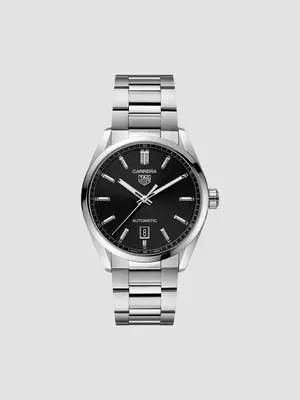 Tag Heuer Carrera Stainless Steel & Black Dial Automatic 39mm Bracelet Watch - Silver