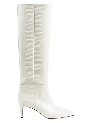 paris texas - Women's Knee-High Lizard-Embossed Leather Boots - Vanilla 
