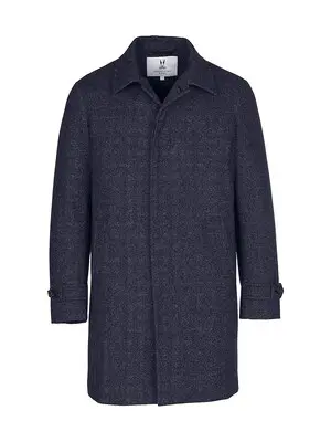 NORWEGIAN WOOL Men's Herringbone Wool & Cashmere Down Three-Quarter Length Coat - Blue Herringbone  - Blue Herringbone