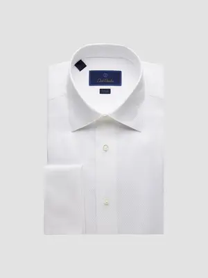 David Donahue Trim-fit Dobby Weave Formal Shirt - White