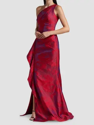 Rickie Freeman For Teri Jon Jacquard One-shoulder Ruched Gown